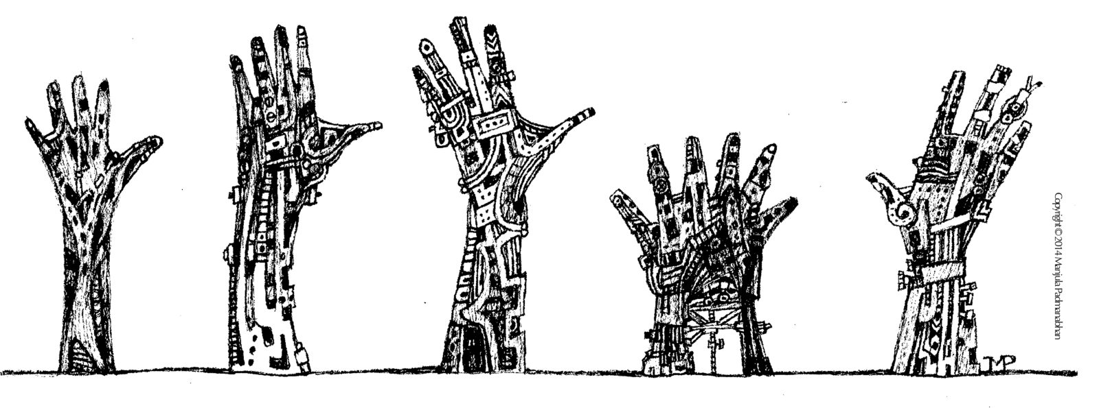 Hands - Fibre tip pen on paper, in Digital Black & White Graphics