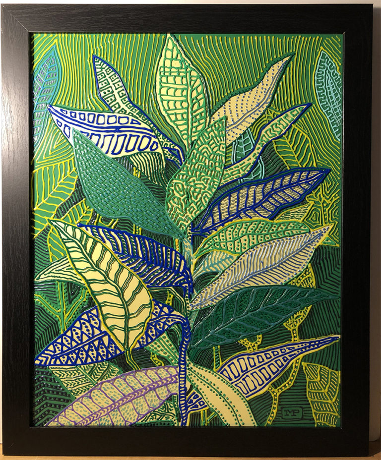 AGITATED LEAVES - Paper collage, Acrylic sheet, 3D paint, in DEBLOIS SHOW